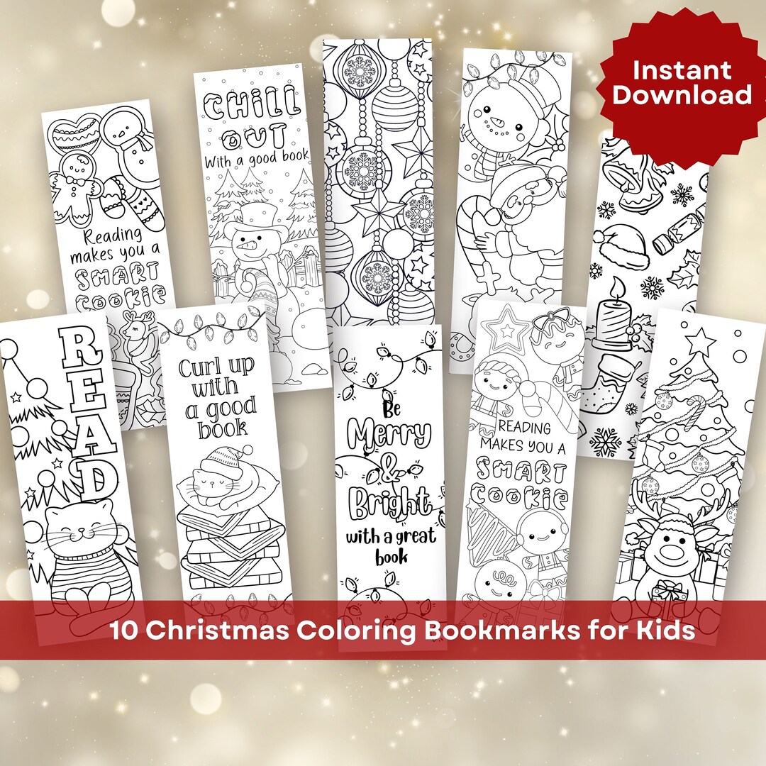 Christmas Coloring Bookmarks - 10 Printable Holiday Bookmarks for Kids ...