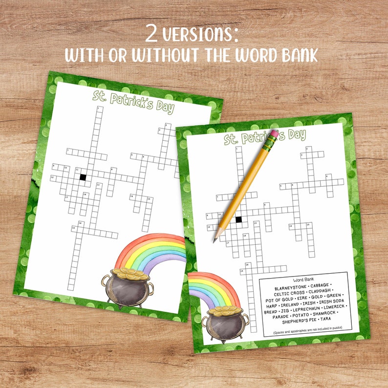 Crucigrama del Día de San Patricio - Juego imprimible para adultos ...