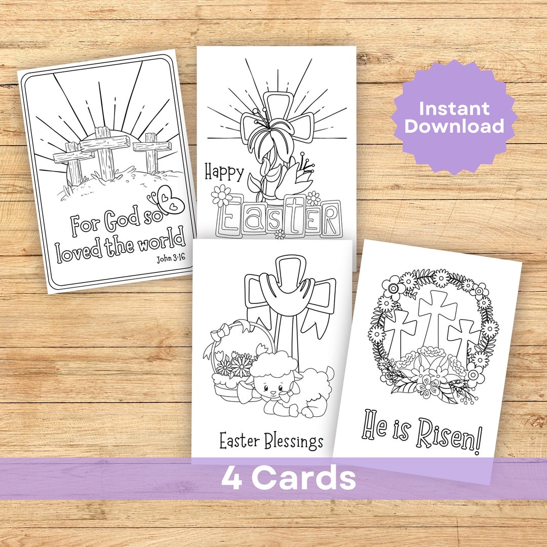 Christian Easter Coloring Cards - 4 Printable Religious Cards for Kids ...