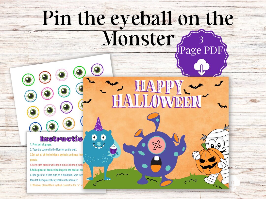 Halloween Party Game for Kids - Printable Pin the Eyeball on the ...