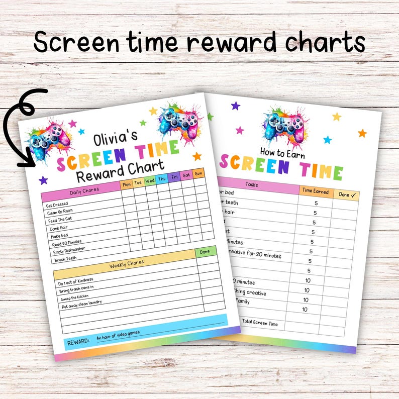 Editable Screen Time Rules - Printable Chore Chart for Kids With Reward ...