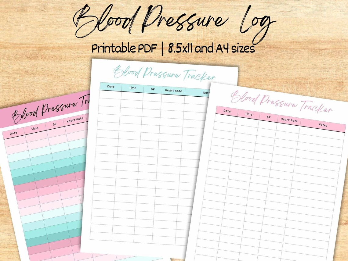 Blood Pressure Log - Printable Tracker to Chart Your BP - Instant ...