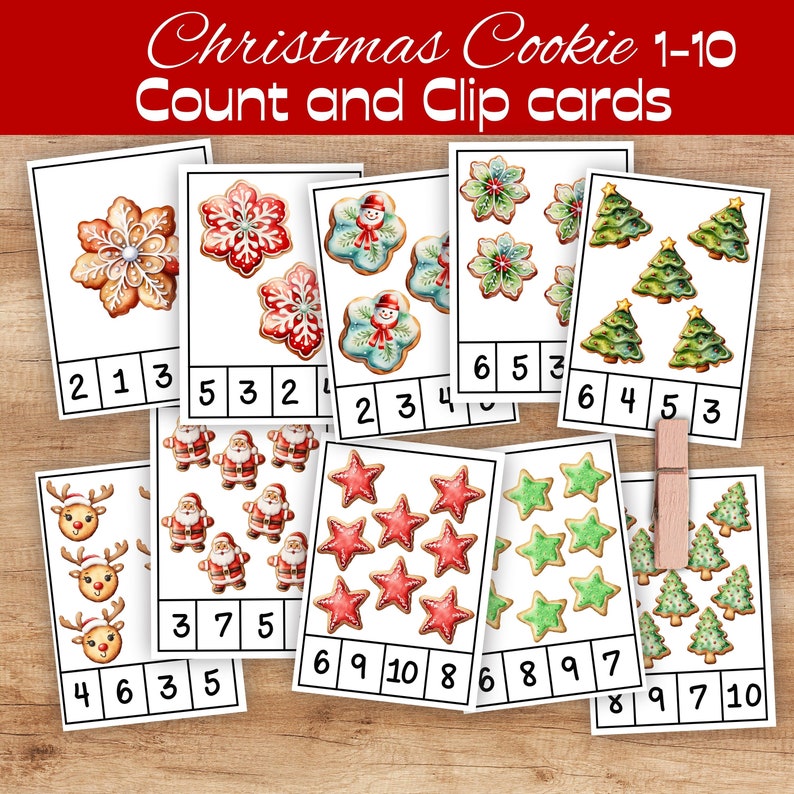 Christmas Count and Clip Cards Printable Preschool Pre K - Etsy