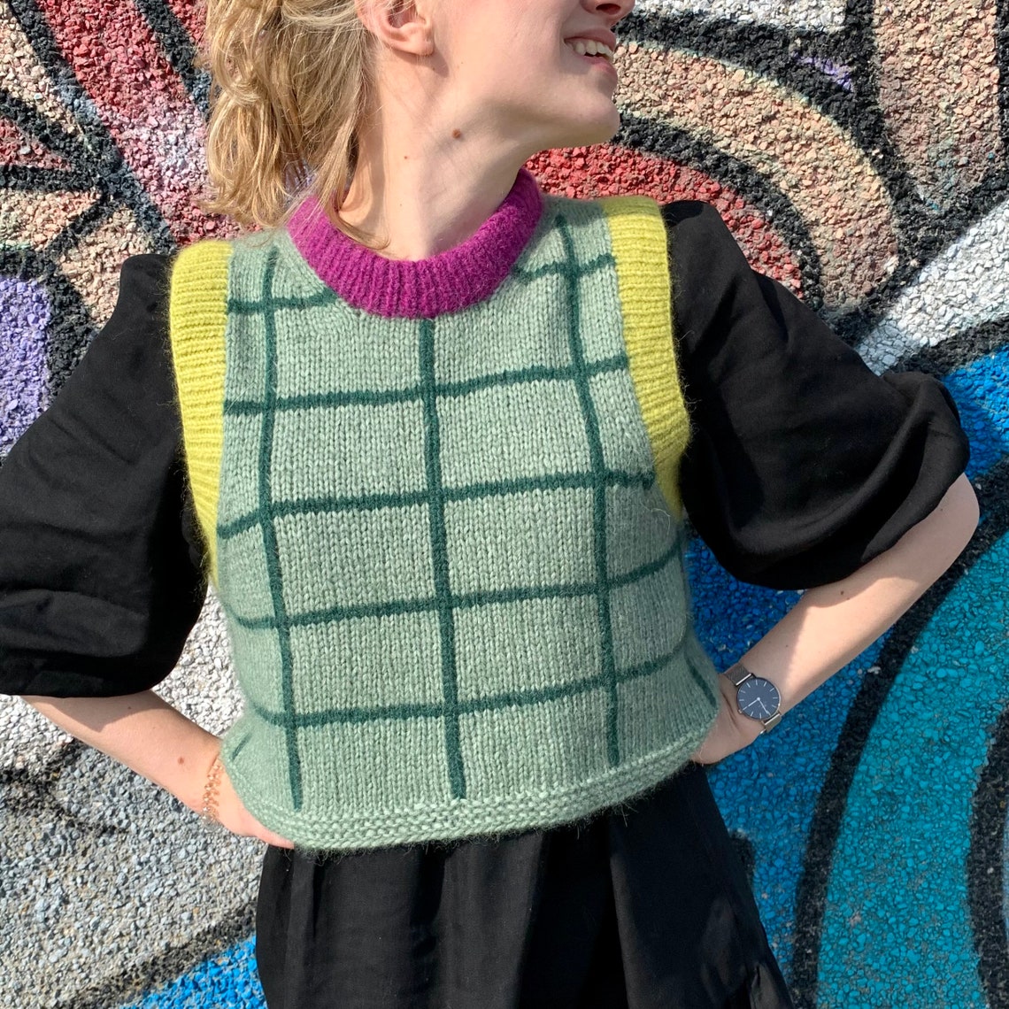 Windowpane Vest Knitting Pattern Digital Download Cropped | Etsy