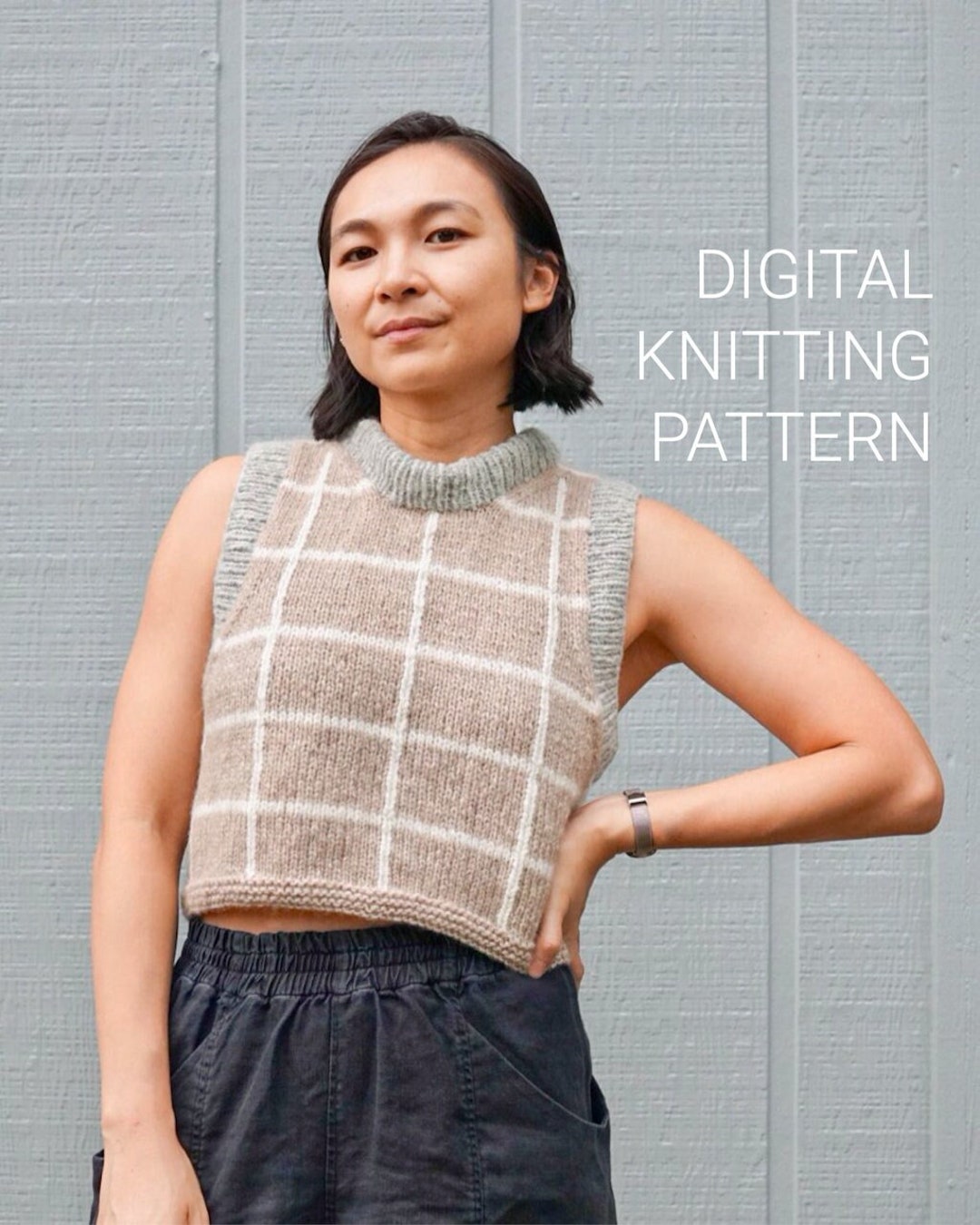 Windowpane Vest Knitting Pattern | Digital Download | Cropped Slipover ...