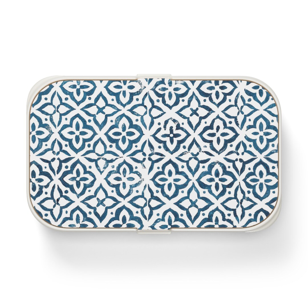School Summer Bento Lunch Box, Blue Stamp Print Lunch Box, Bento-style ...