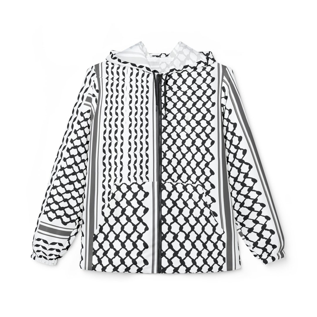 Palestine Support Windbreaker Jacket, Hatta Kufiya Pattern, Arabic ...
