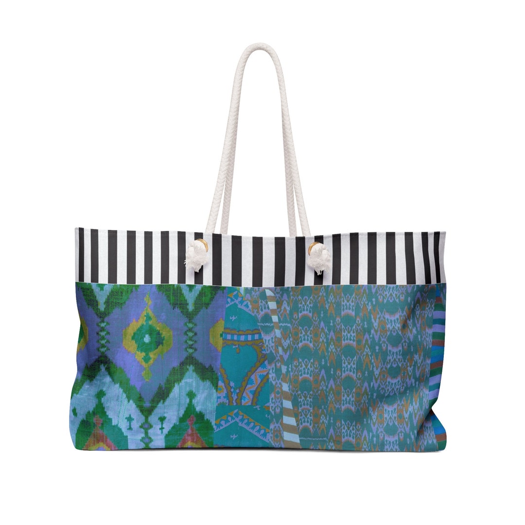 Ikat Weekender Bag, Thick Rope Handles Bag, Vintage Style Tote Bag ...