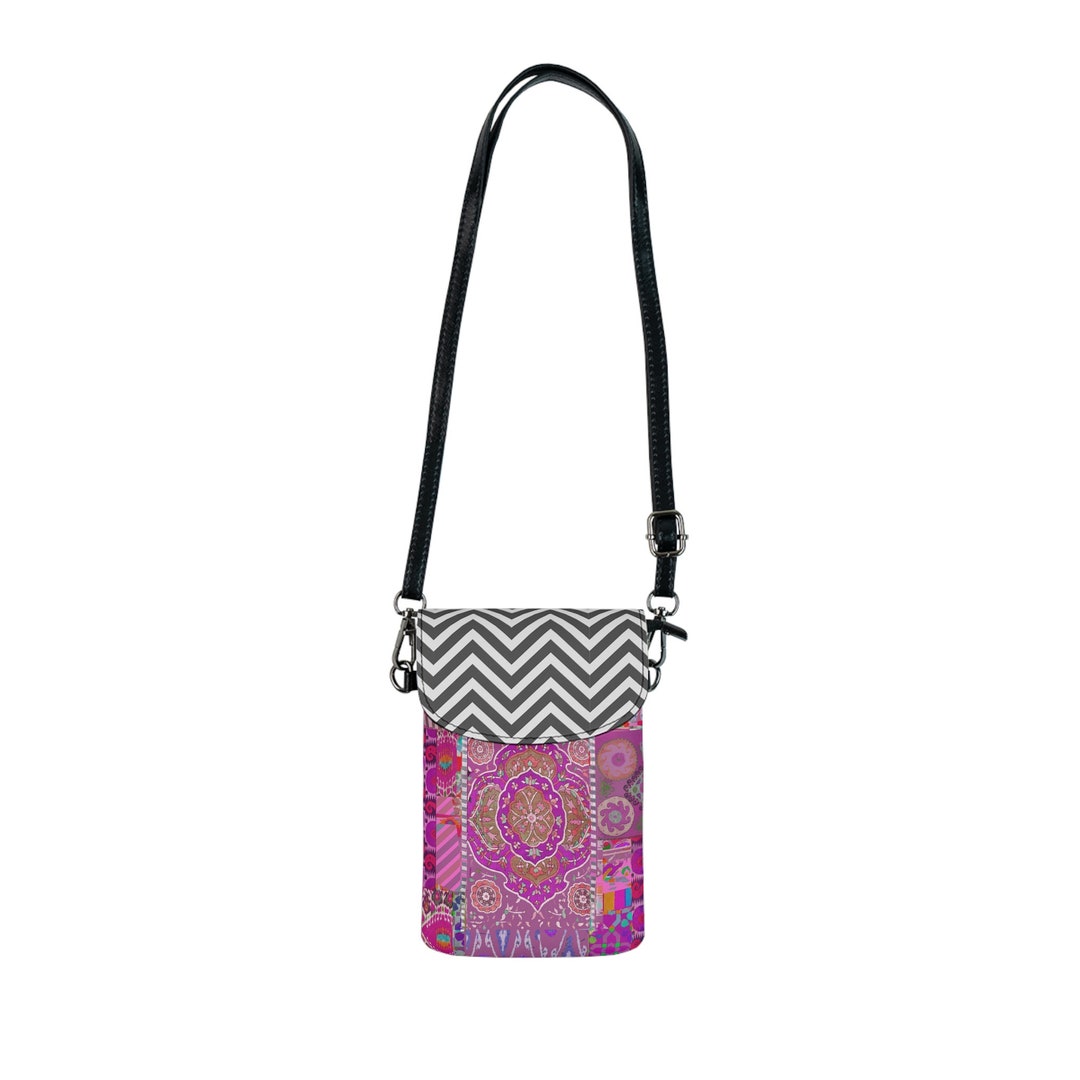 Ethnic Purple Small Cell Phone Wallet, Small Patchwork Lady Bag ...
