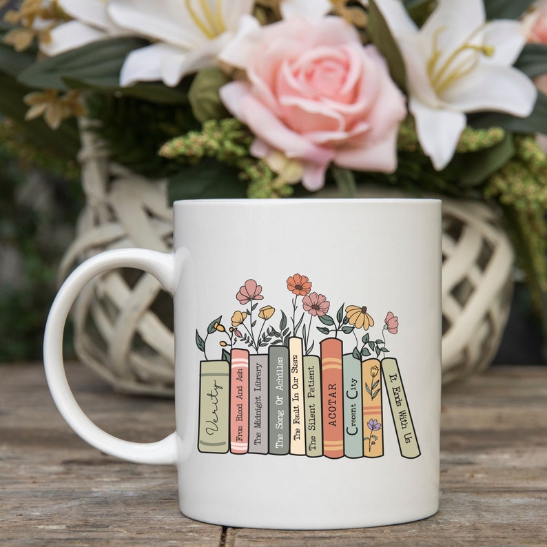 Custom Book Shelf Mug, Stacked Books, Book Lovers Mug, Personalized ...
