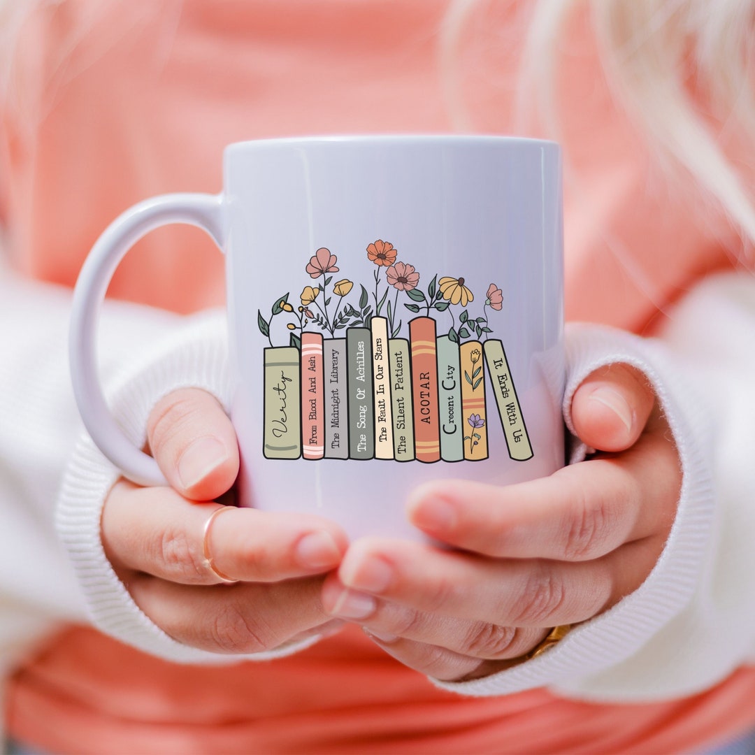 Custom Book Shelf Mug, Stacked Books, Book Lovers Mug, Personalized ...