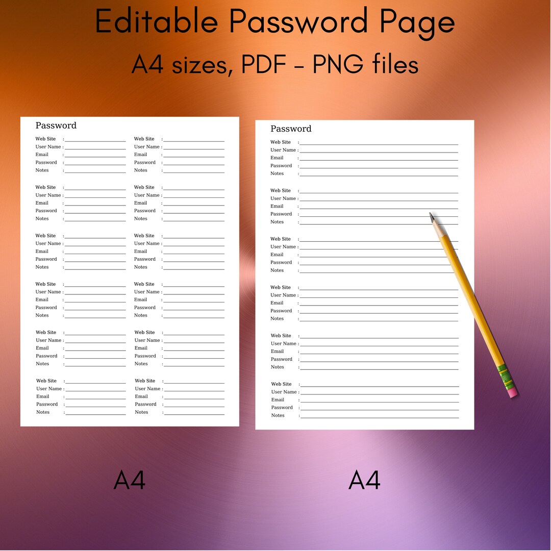 Printable Password Sheet. Website Password Paper. Bank Password Paper ...