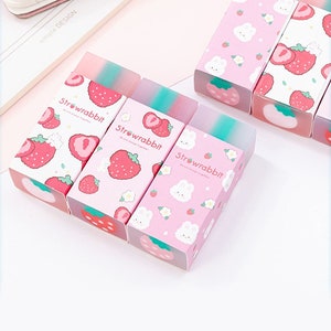 Strawberry Erasers | Red, Milky Pink, Pastel Pink Erasers | Fruits ...