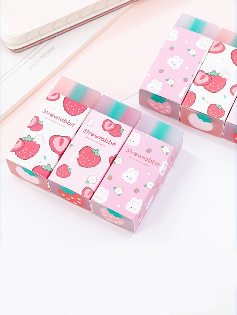Strawberry Erasers Red Milky Pink Pastel Pink Erasers - Etsy