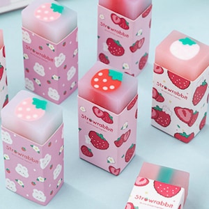 Strawberry Erasers | Red, Milky Pink, Pastel Pink Erasers | Fruits ...