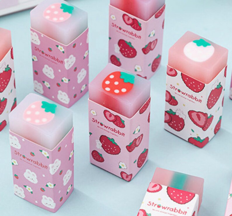 Strawberry Erasers Red Milky Pink Pastel Pink Erasers - Etsy