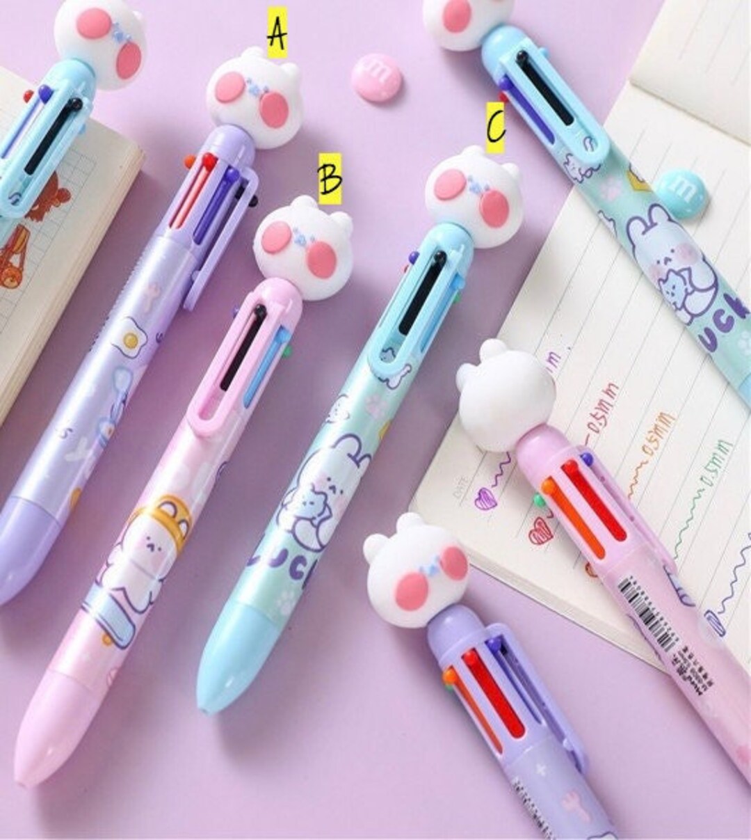 Kawaii Rabbit Ballpoint-pen 6 Colors in 1 Pen| Multiple Color - Etsy