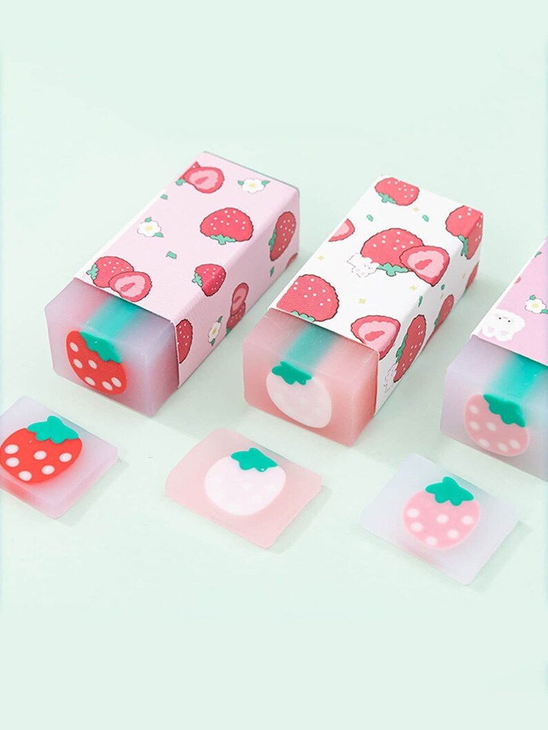 Strawberry Erasers Red Milky Pink Pastel Pink Erasers - Etsy