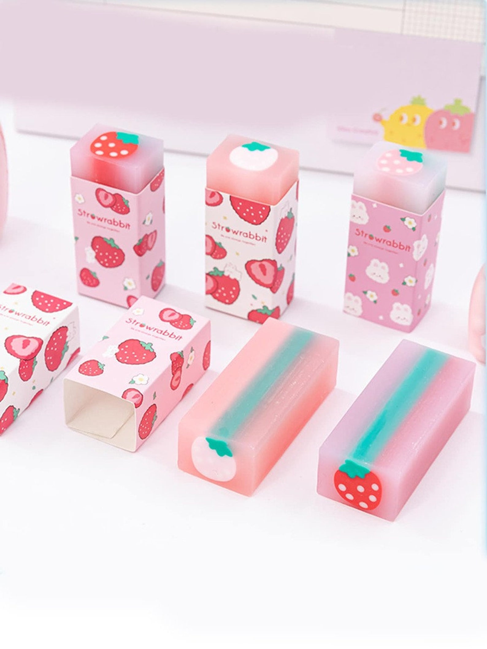 Strawberry Erasers Red Milky Pink Pastel Pink Erasers - Etsy