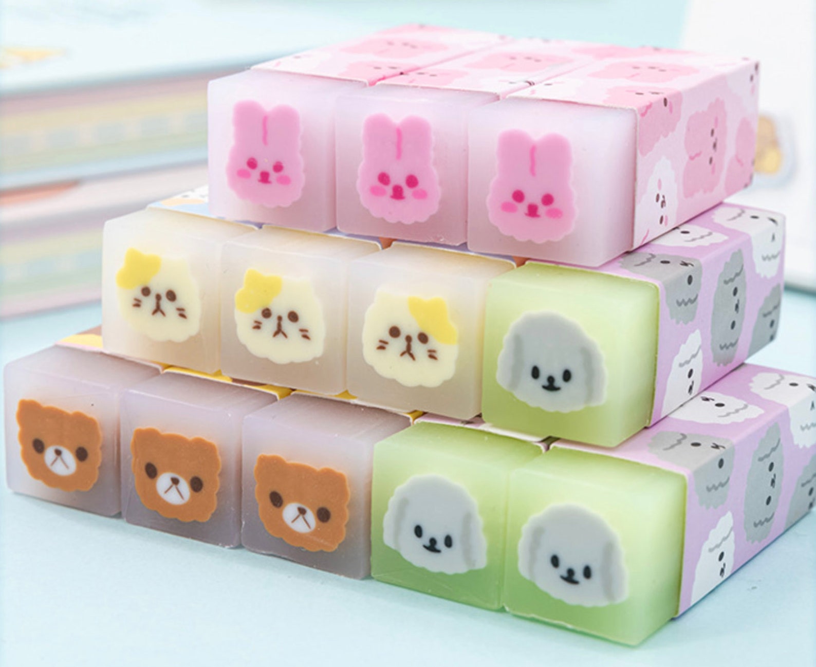 Kawaii Animal Erasers Rabbit Bear Cat and Dog Erasers - Etsy