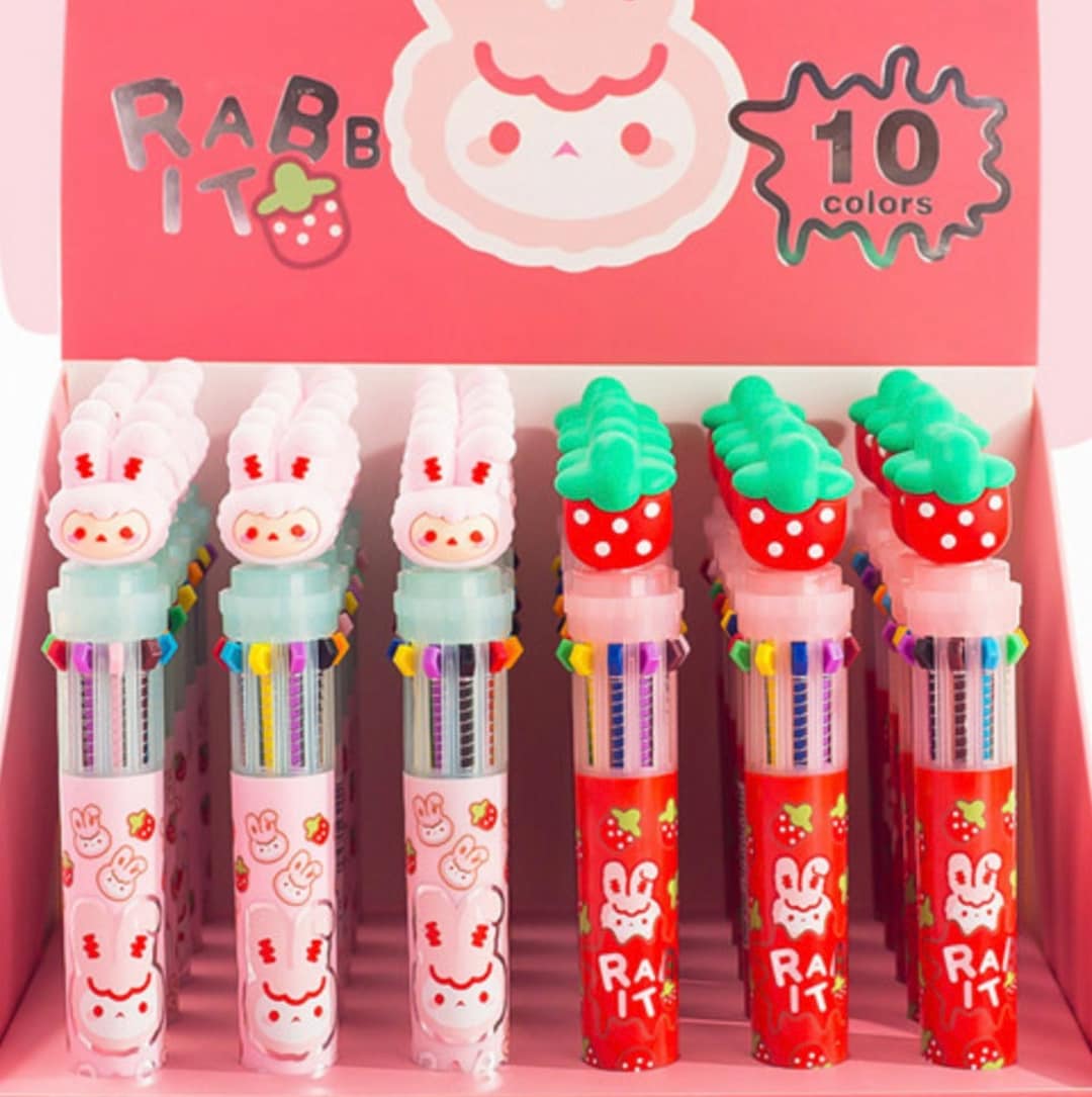 Rabbit Strawberry Ballpoint-pen 10 Colors in 1 Pen | Multiple Color ...