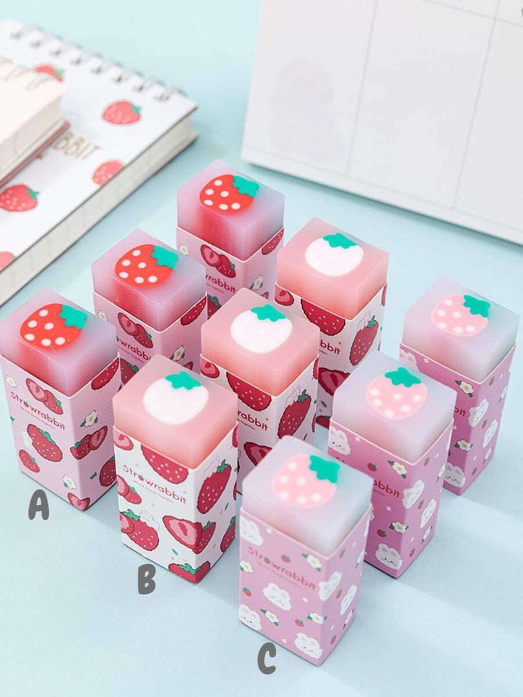 Strawberry Erasers | Red, Milky Pink, Pastel Pink Erasers | Fruits ...