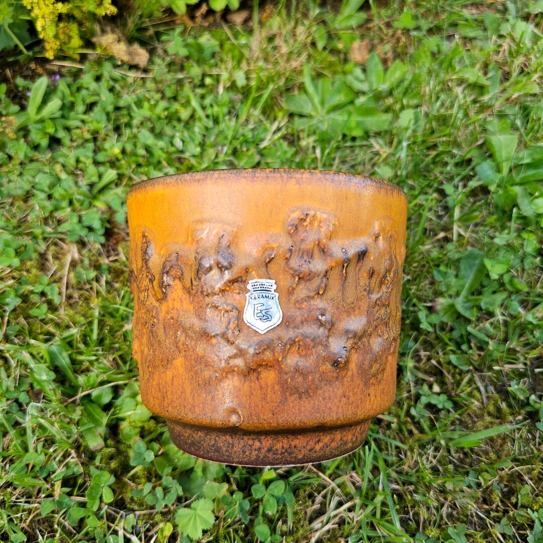 Planter ES Ceramic Brown Rust-brown Vintage - Etsy