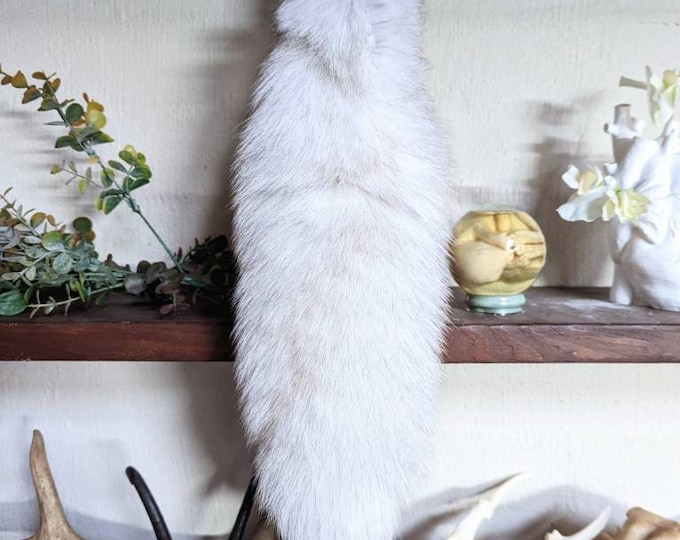 15 to 17 White Arctic Fox Tail Real Fur Totem Keychain Key Ring ...