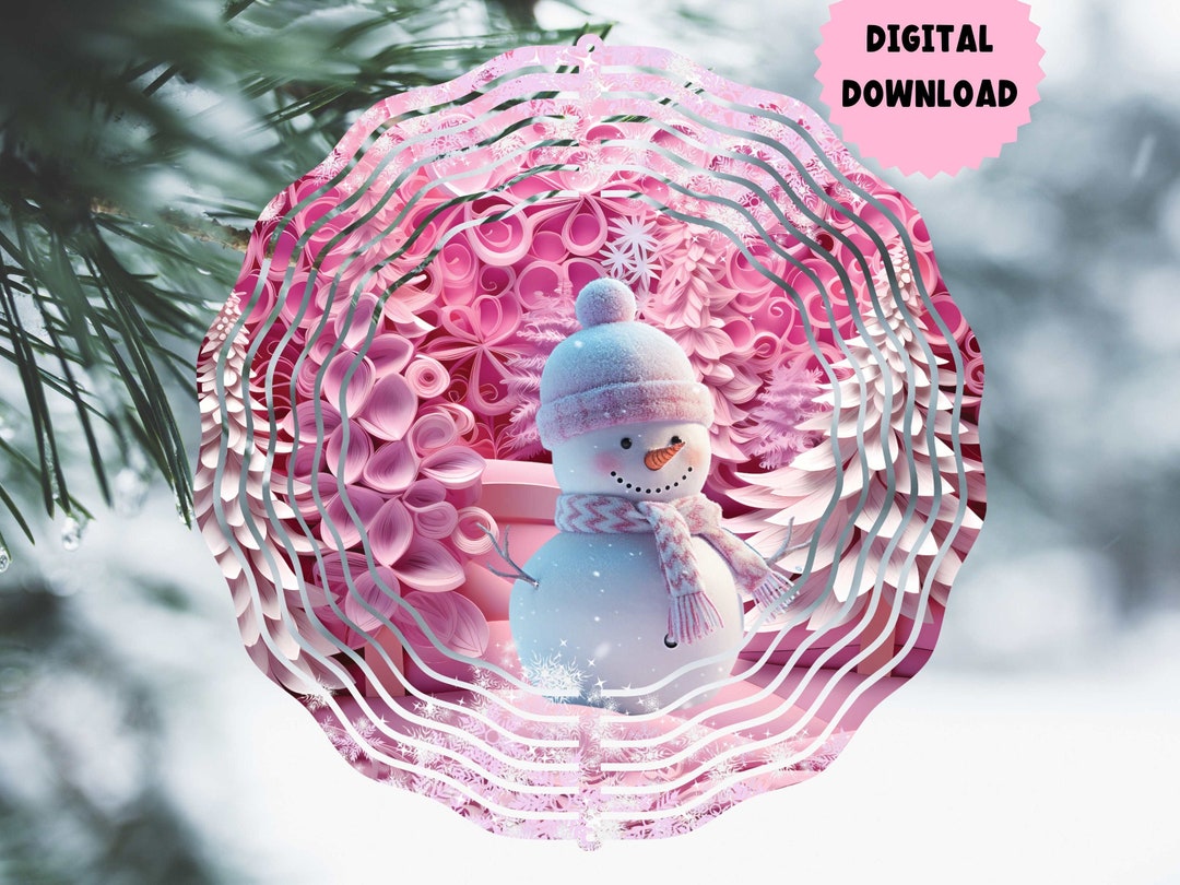 Snowman Wind Spinner PNG - 3D Pink Winter Christmas Sublimation Design ...