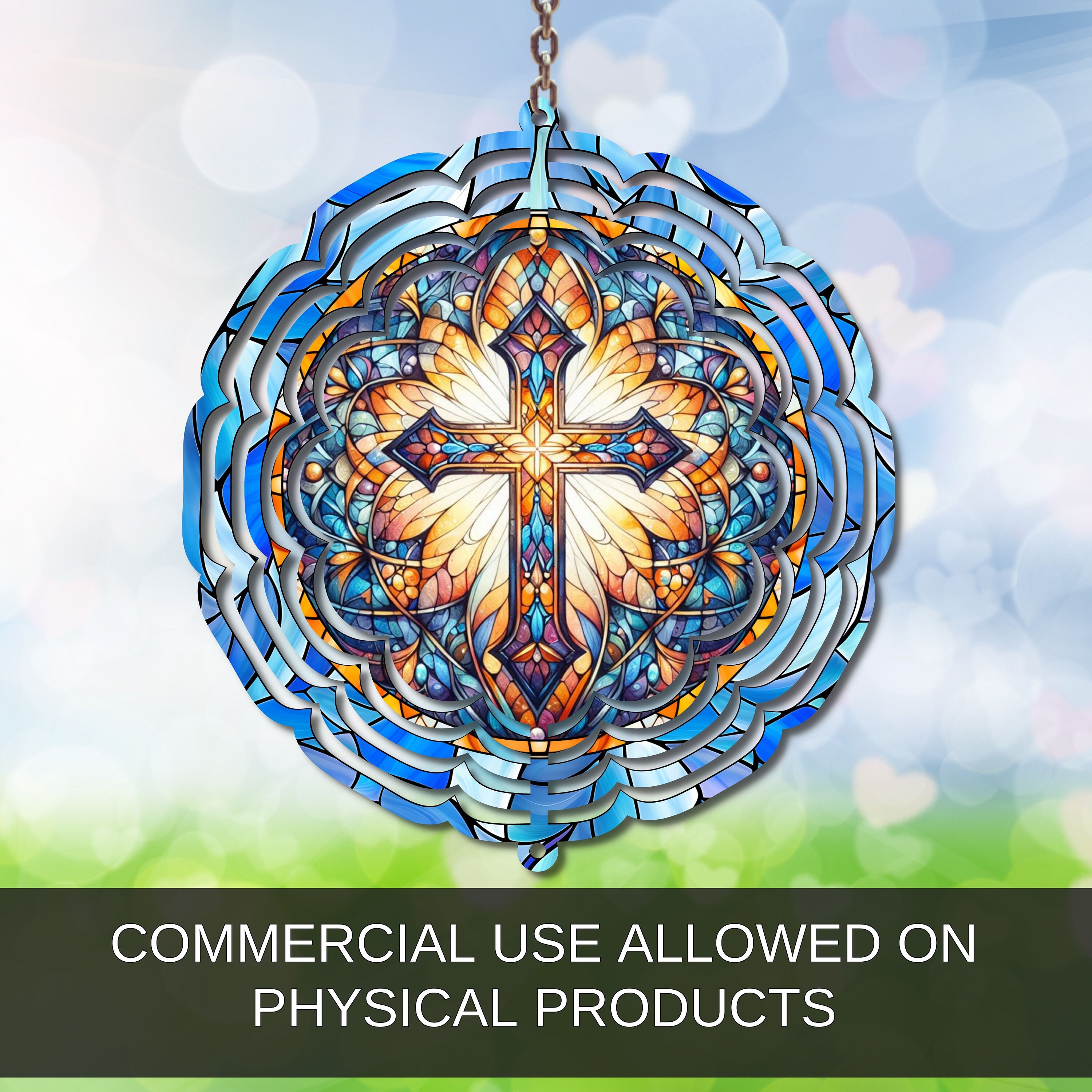 Christian Wind Spinner PNG - Colorful Stained Glass Cross Sublimation ...