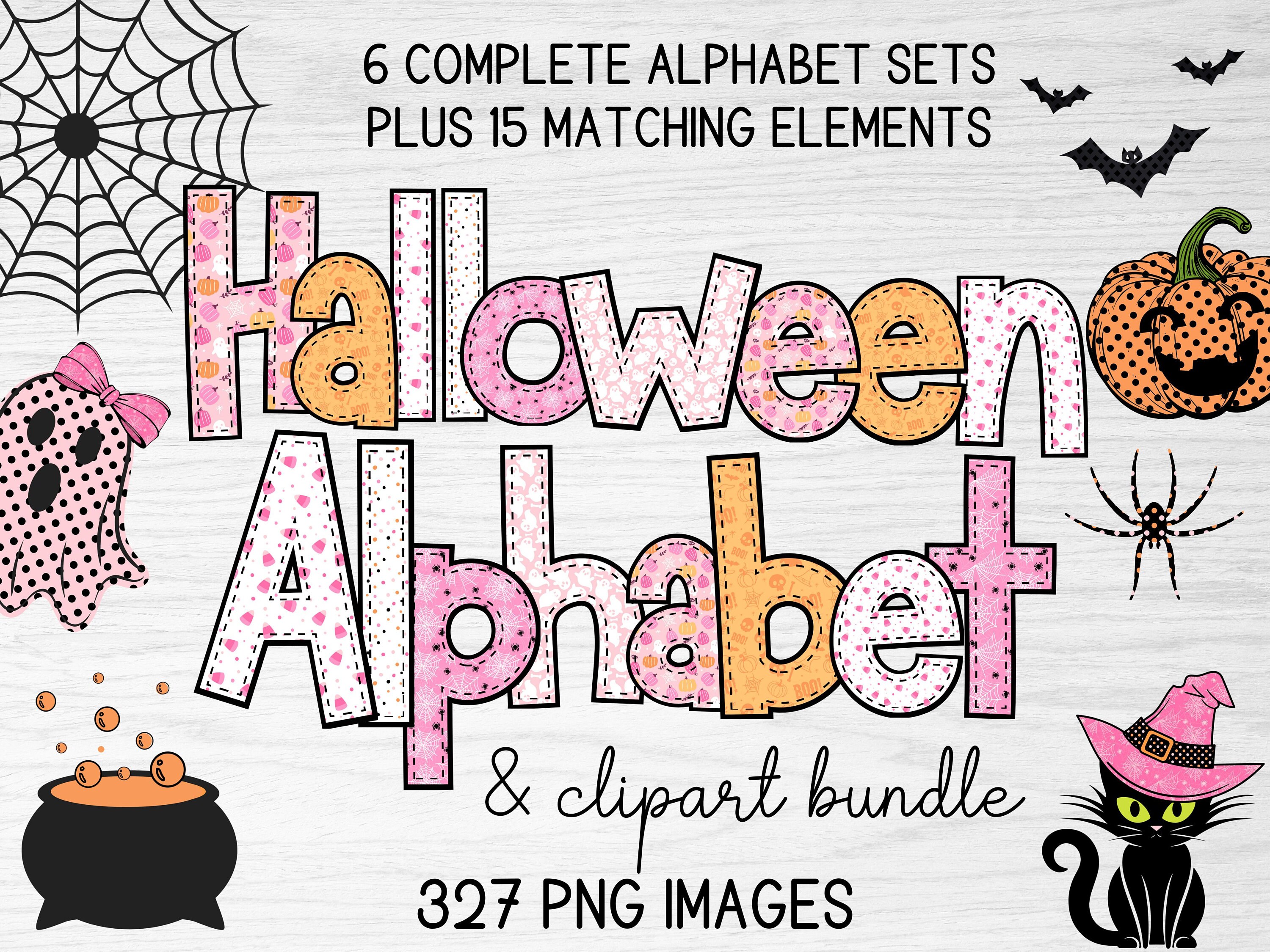 Halloween Letters Clipart Set Doodle Alphabet PNG Cute Pink Pastel ...