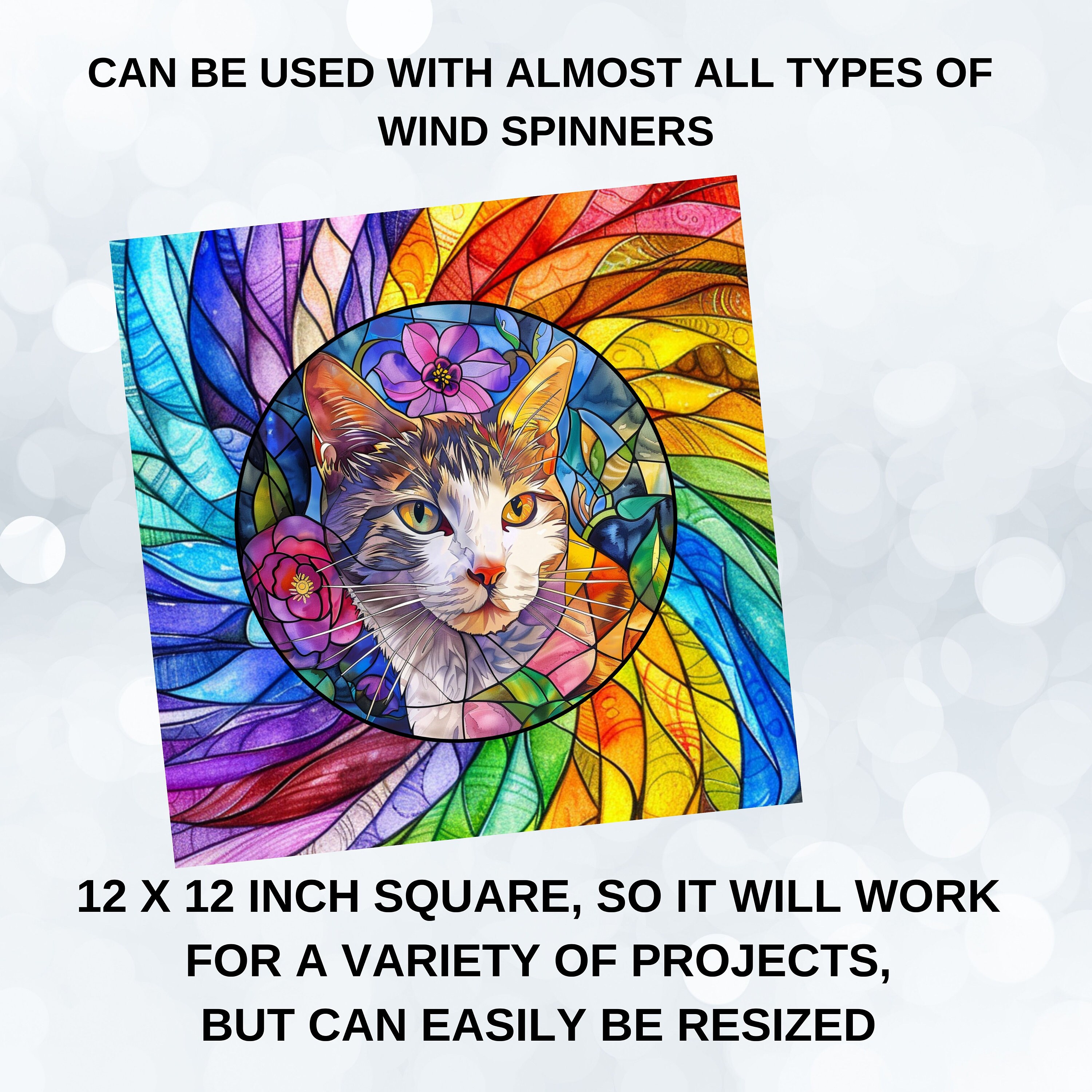 Cat Wind Spinner Sublimation Design Stained Glass PNG for Personal and ...