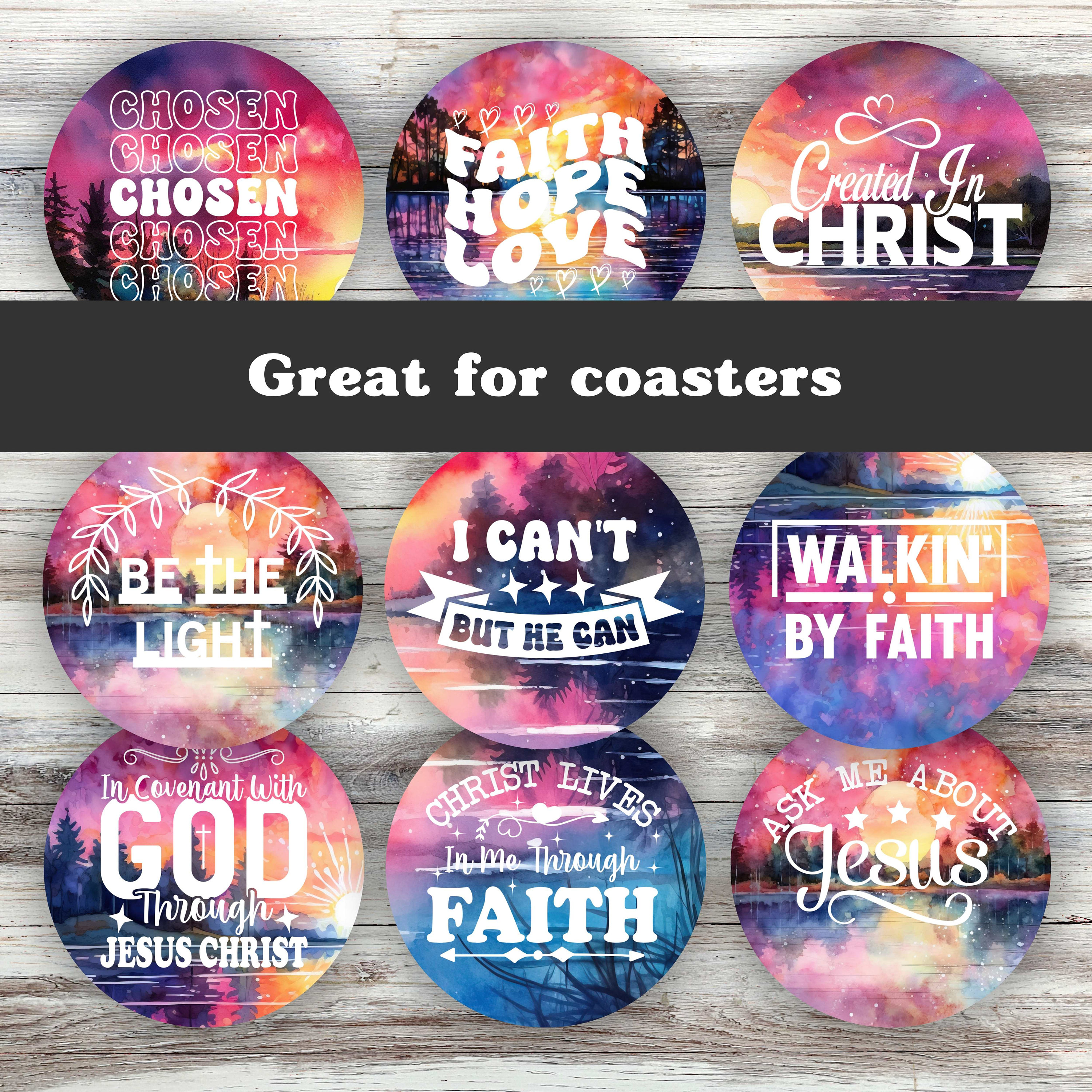 Christian Car Coaster PNG Bundle - 82 Sunset Faith Bible Verse Round ...