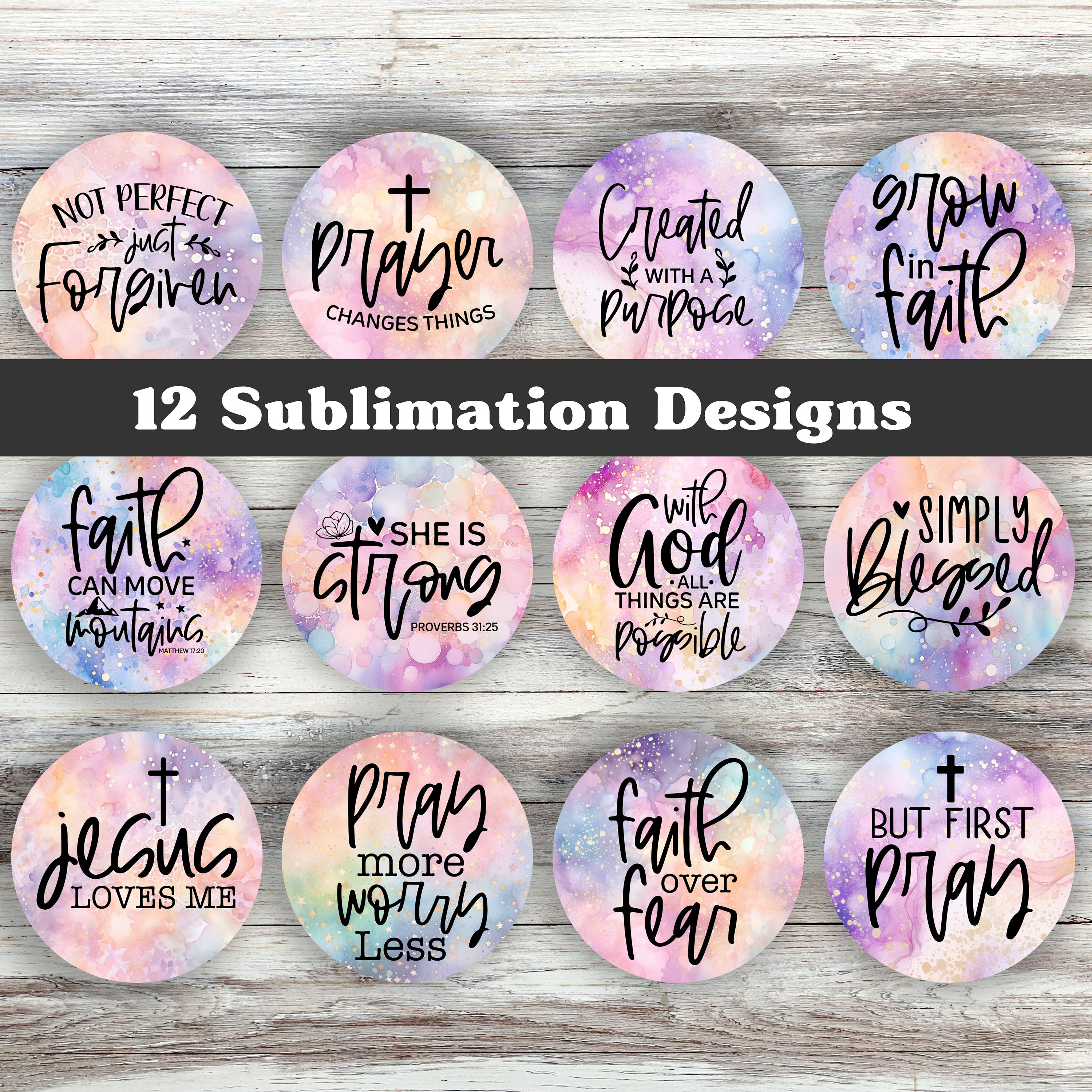 Faith Car Coaster PNG Bundle - Set of 12 Pastel Christian Bible Verse ...