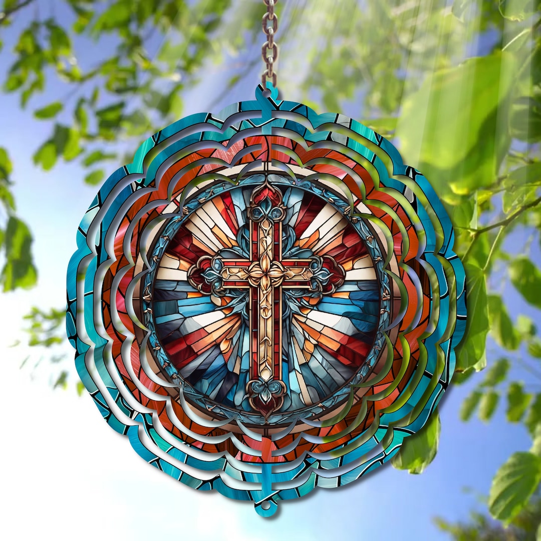 Christian Wind Spinner PNG - Colorful Masculine Stained Glass Cross ...