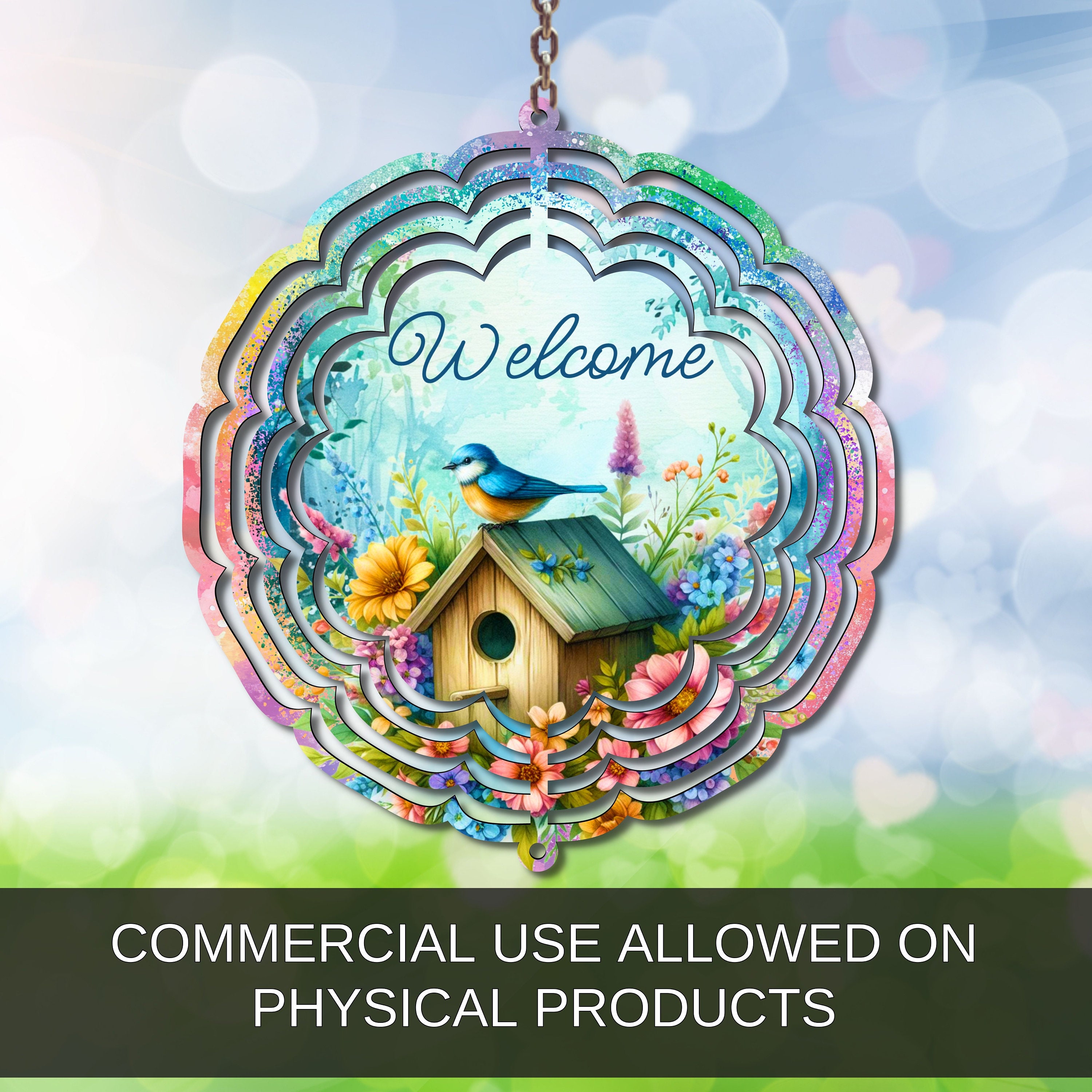 Birdhouse Wind Spinner Sublimation Design - Colorful Bird Welcome PNG ...
