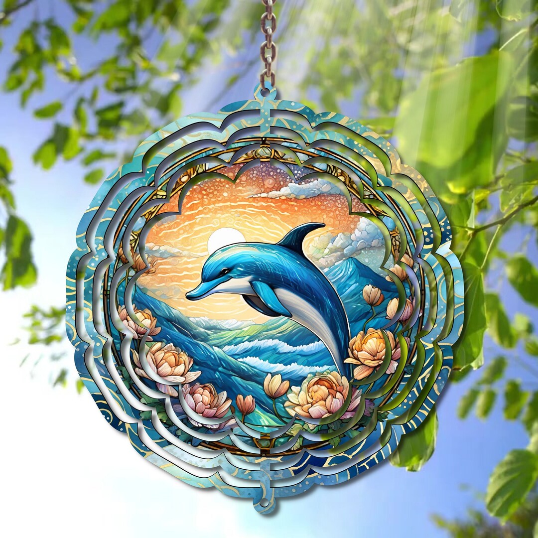 Dolphin Wind Spinner Sublimation Design - Stained Glass PNG for ...