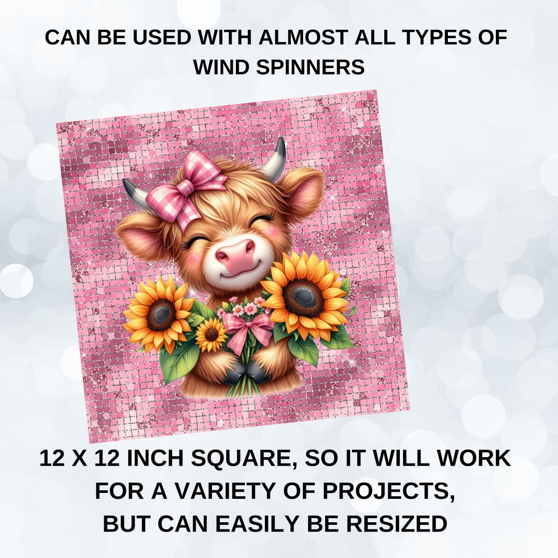 Highland Cow With Sunflower Wind Spinner Sublimation Design - Pink ...