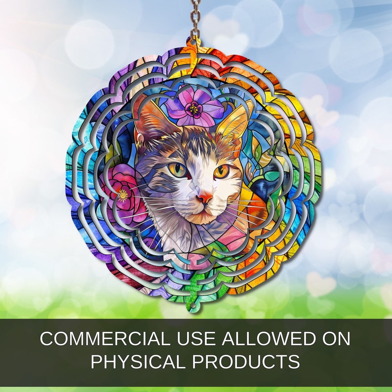 Cat Wind Spinner Sublimation Design Stained Glass PNG for Personal and ...