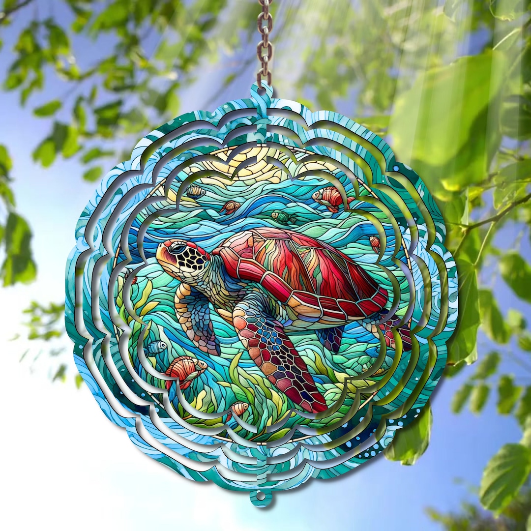 Turtle Wind Spinner PNG - Stained Glass Ocean Sublimation Design for ...