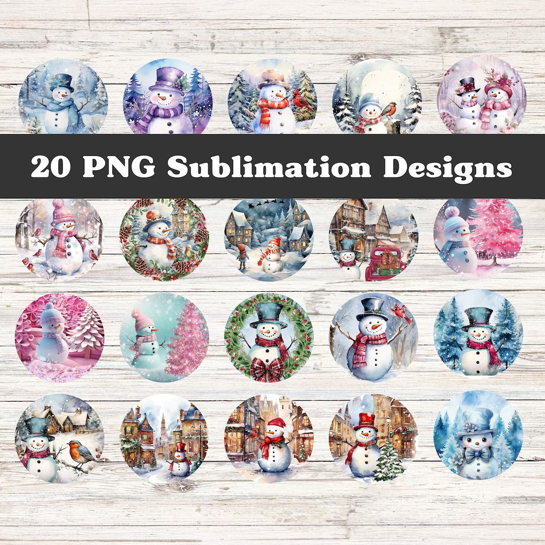Snowman Car Coaster PNG Bundle - Set of 20 Christmas Winter Round Phone ...
