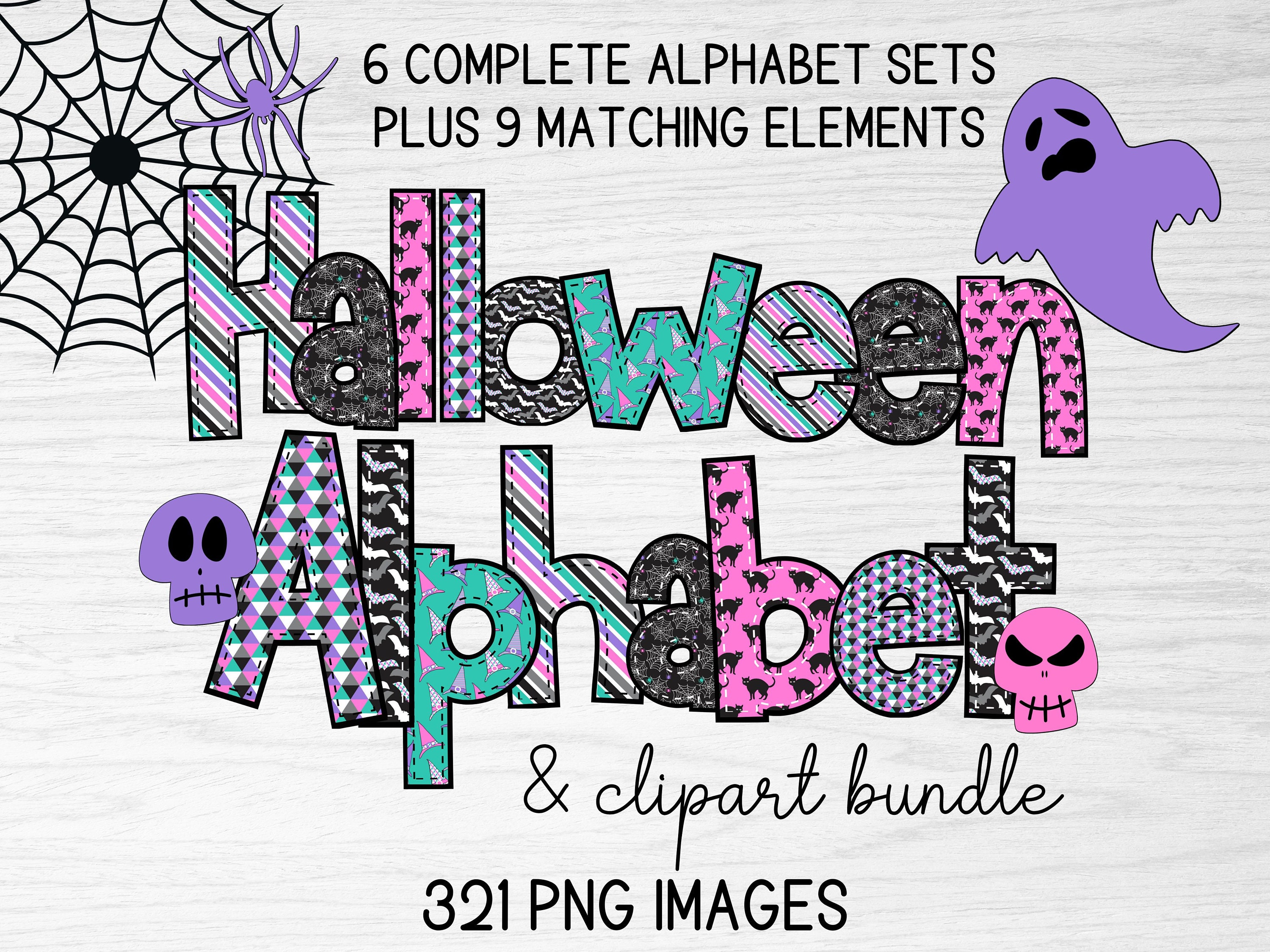 Halloween Letters Clipart Set Doodle Alphabet PNG Cute Pastel Bundle ...
