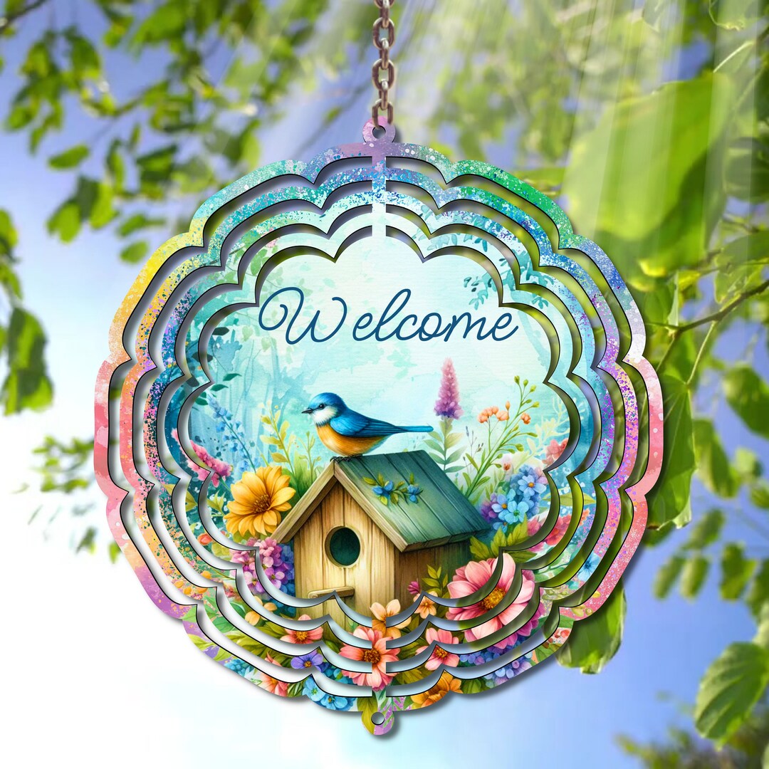 Birdhouse Wind Spinner Sublimation Design - Colorful Bird Welcome PNG ...