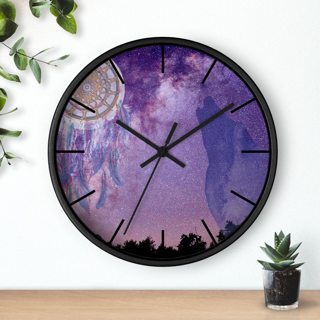 Wolf Clock Watercolor Howling Wolf Dreamcatcher Wall Decor - Etsy