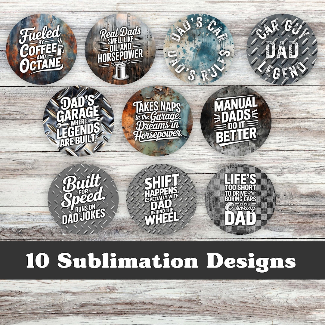 Dad Car Coaster PNG - Set of 10 Mechanic Car Guy Sublimation Designs ...