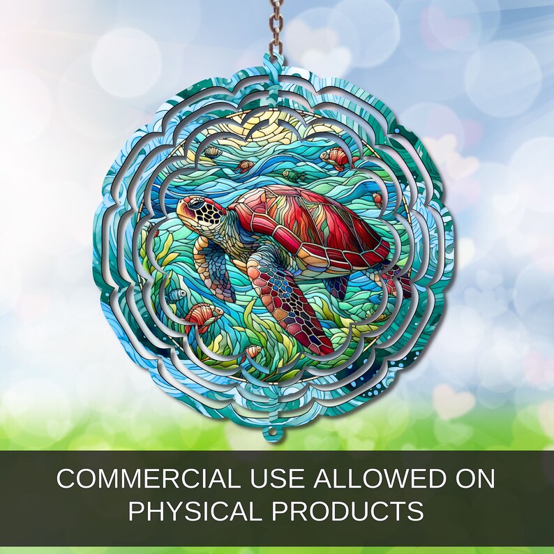 Turtle Wind Spinner PNG - Stained Glass Ocean Sublimation Design for Personal and Commercial Use ...