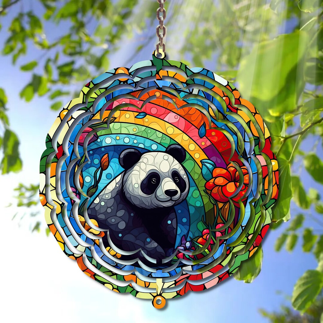 Panda Wind Spinner PNG - Colorful Rainbow Stained Glass Sublimation ...