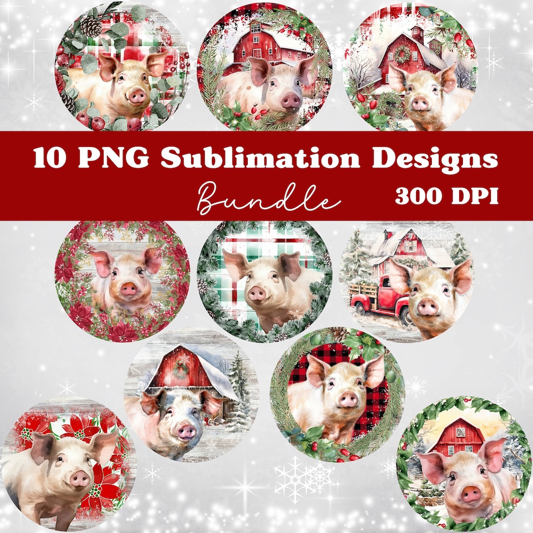 Christmas Pig Car Coaster PNG Bundle - Set of 10 Country Farmhouse ...