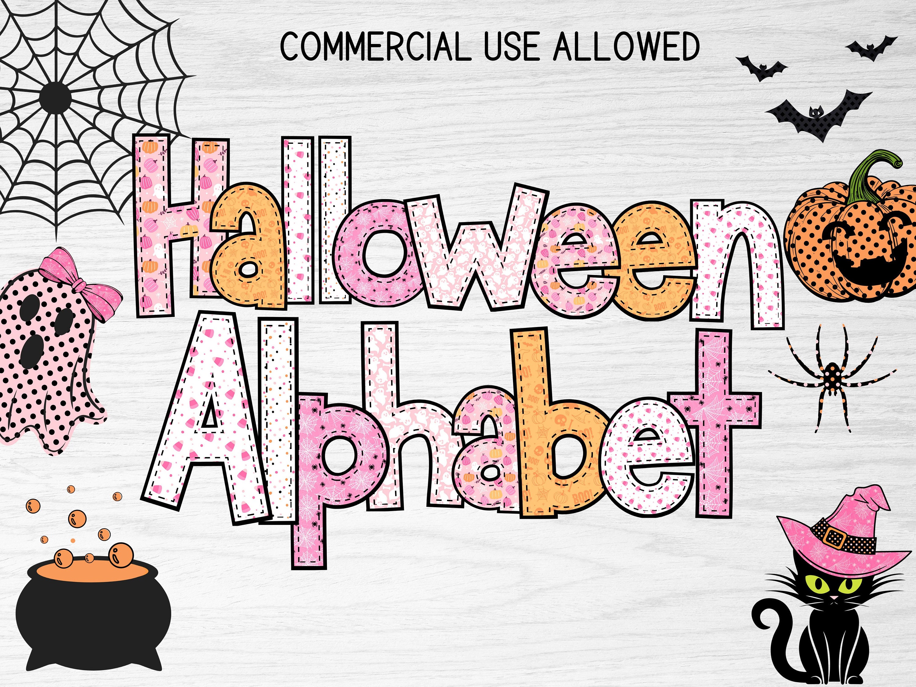Halloween Letters Clipart Set Doodle Alphabet PNG Cute Pink Pastel ...