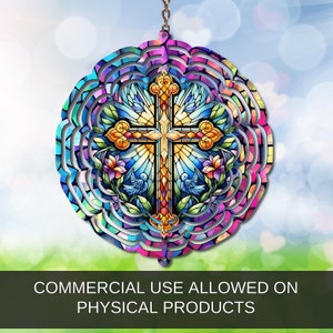 Christian Wind Spinner PNG - Colorful Stained Glass Cross Sublimation ...